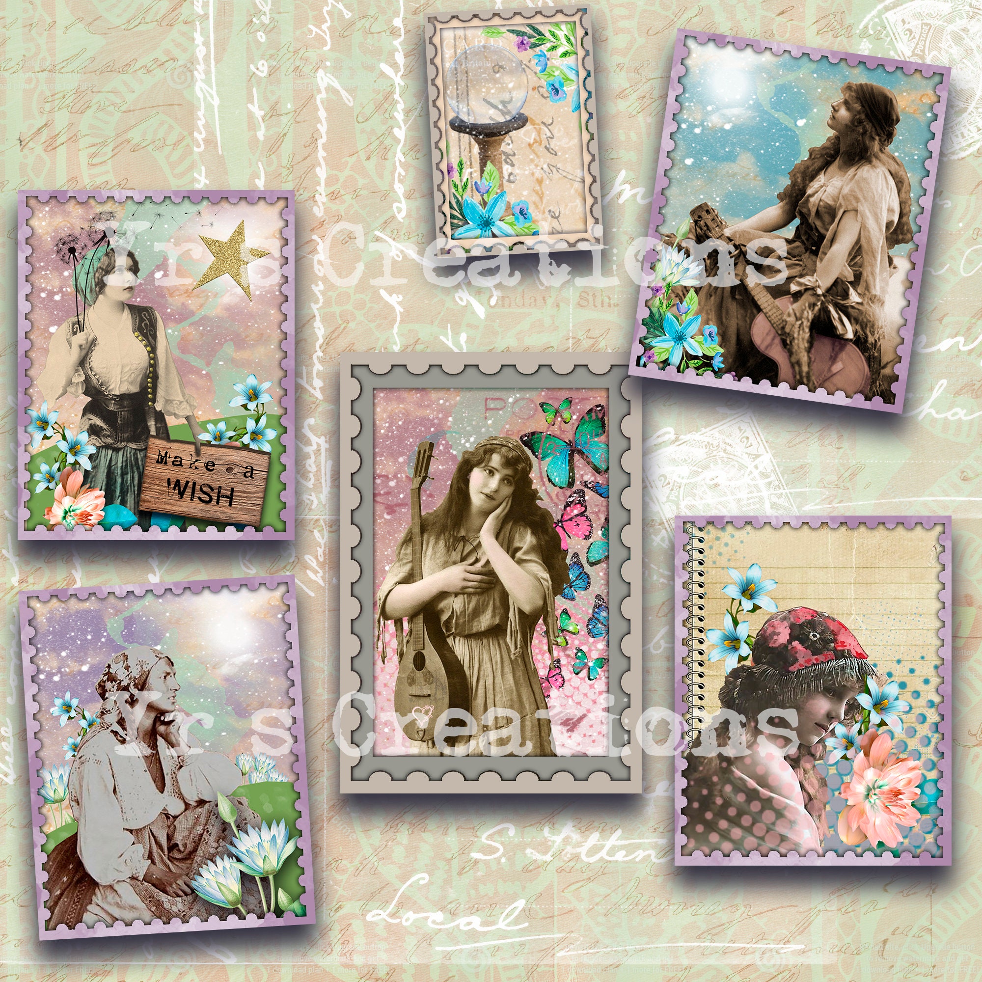 PRINTABLE FAUX STAMPS Gypsies Ephemera Pack Digital Collage - Etsy