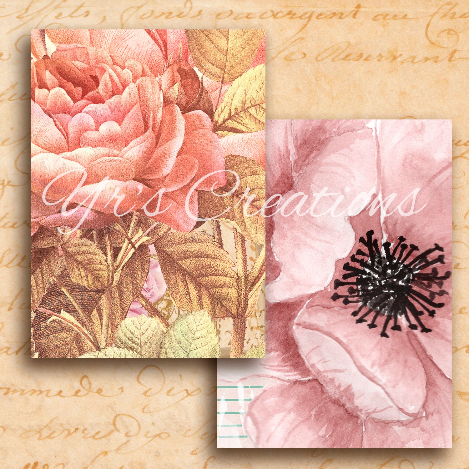 DIGITAL FLORAL PAPER Vintage Paper Pink & Peachy. Printable | Etsy