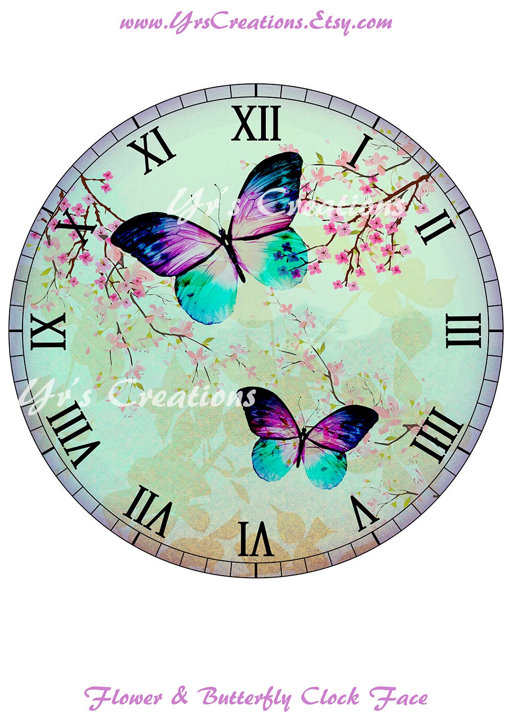 PRINTABLE CLOCK FACES Butterflies & Flowers in Various Sizes. 4 Digital ...