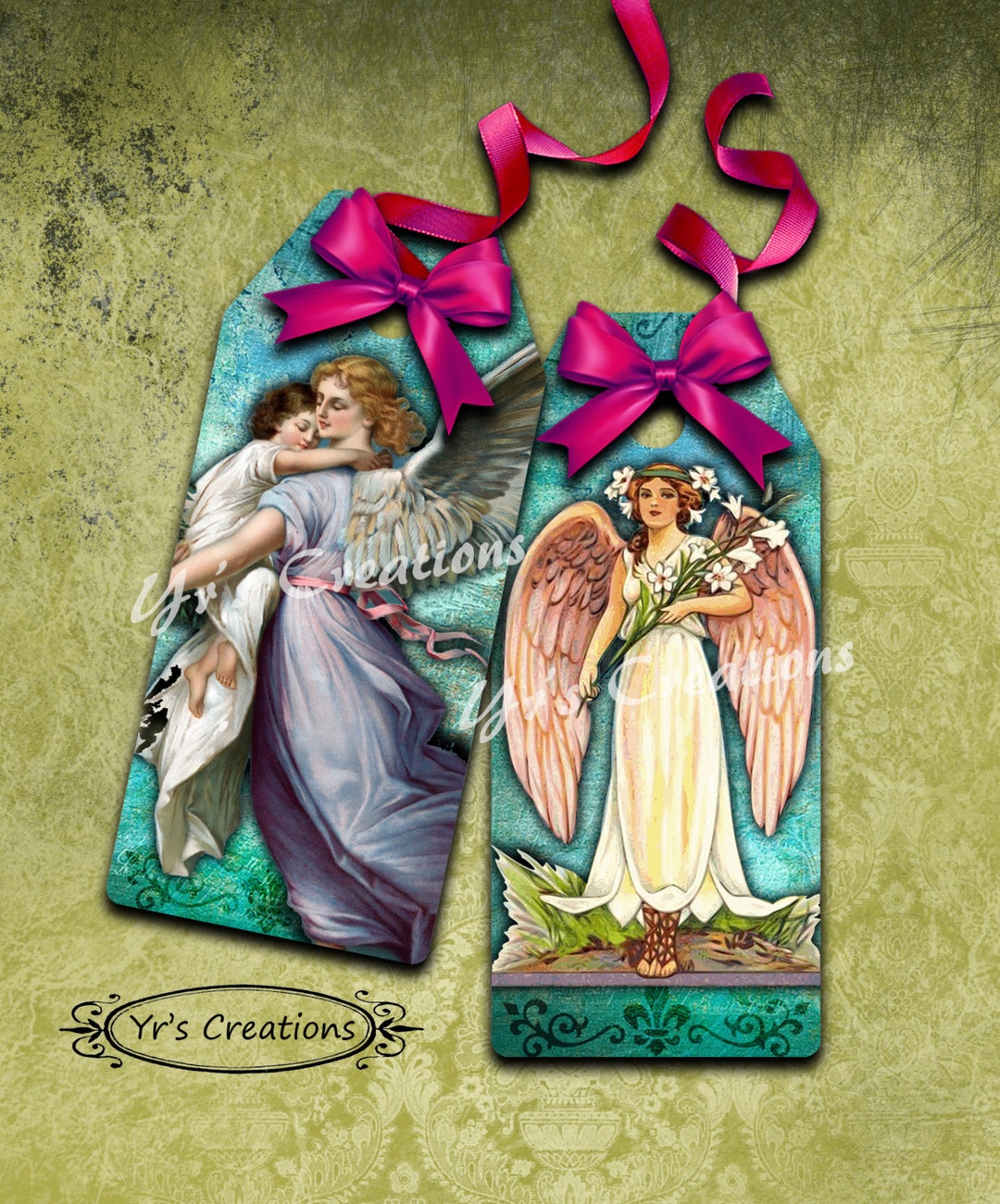 ANGEL GIFT CARDS, Printable Christmas Tags. Vintage Angels, Christmas ...