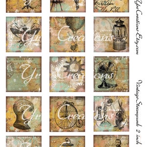 VINTAGE STEAMPUNK DIGITAL Collage Sheet 2inch Printable Squares for ...