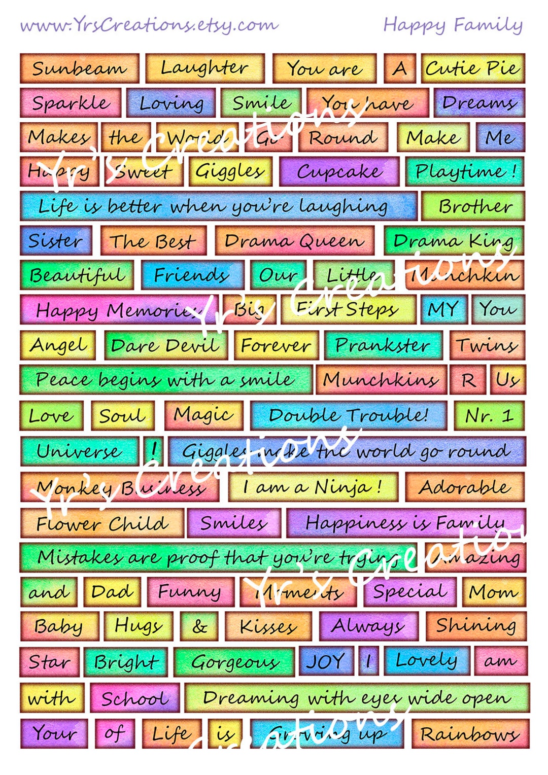 DIGITAL Collage Sheet HAPPY FAMILY Words & Phrases Perfect for ...