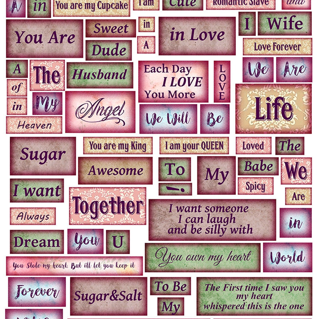 Words of Love Digital Collage Sheet Words & Phrases Perfect for ...