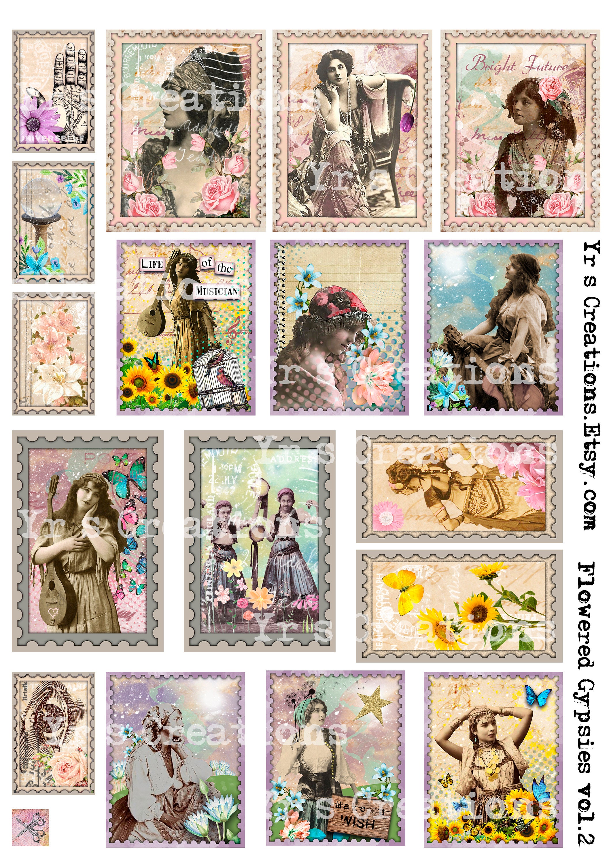 PRINTABLE FAUX STAMPS Gypsies Ephemera Pack Digital Collage - Etsy