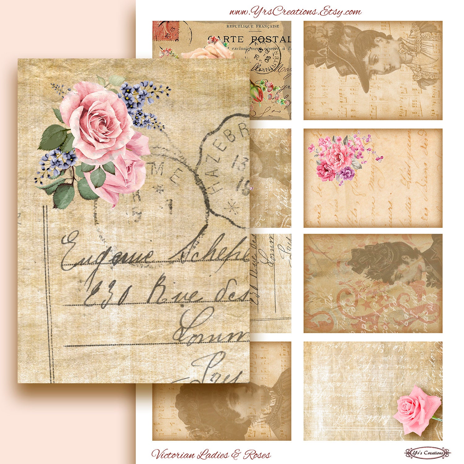 VICTORIAN LADIES & ROSES, Vintage Paper, Floral Printable Ephemera for ...