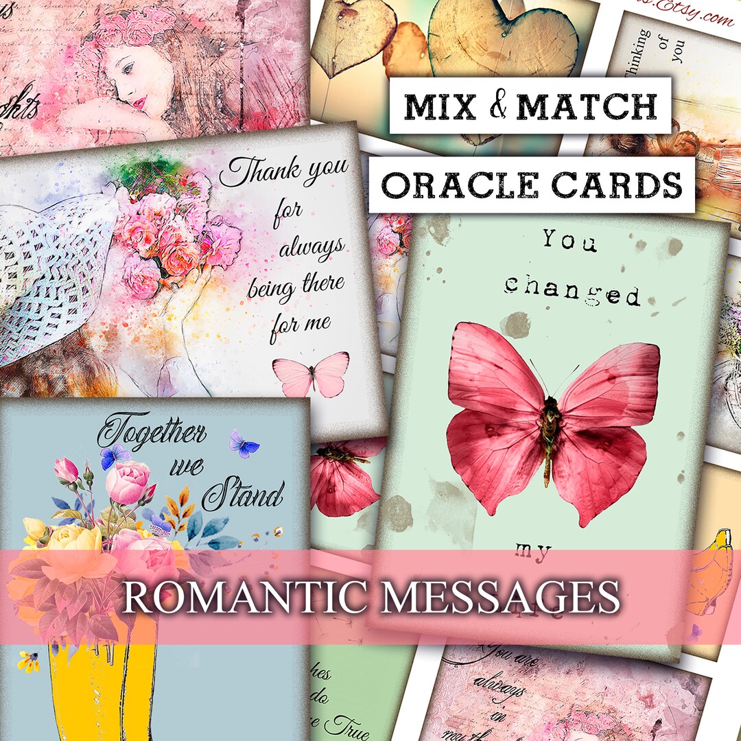 PRINTABLE ORACLE CARDS, Romantic Messages, Digital Paper, Love Phrases ...