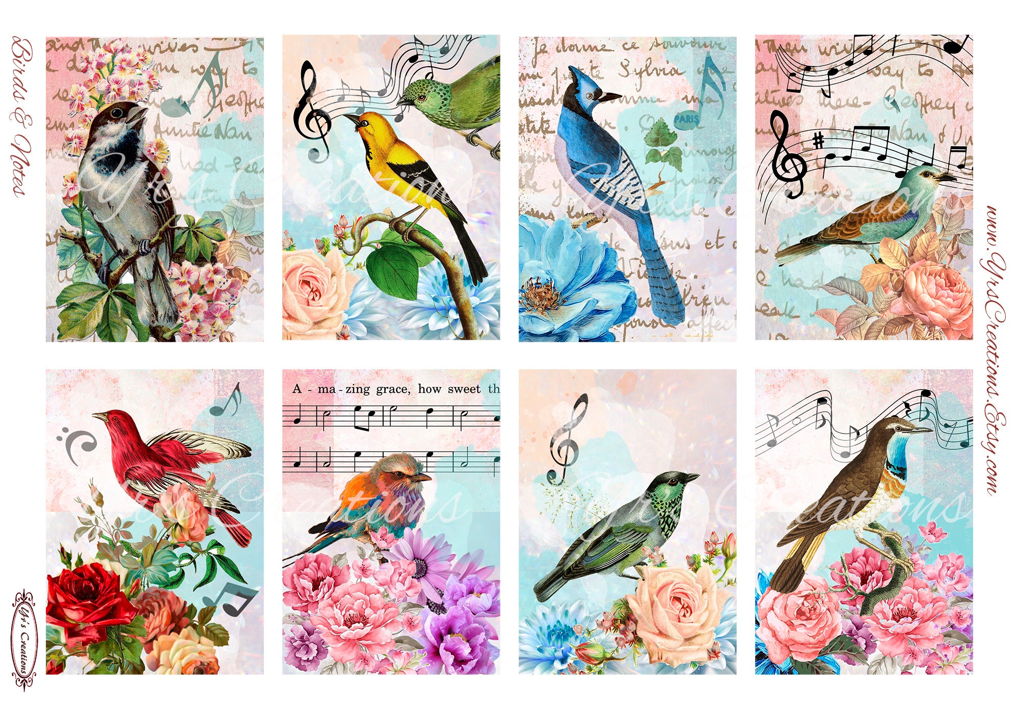 BIRDS COLLAGE SHEET Digital Paper. Printable Ephemera Junk - Etsy