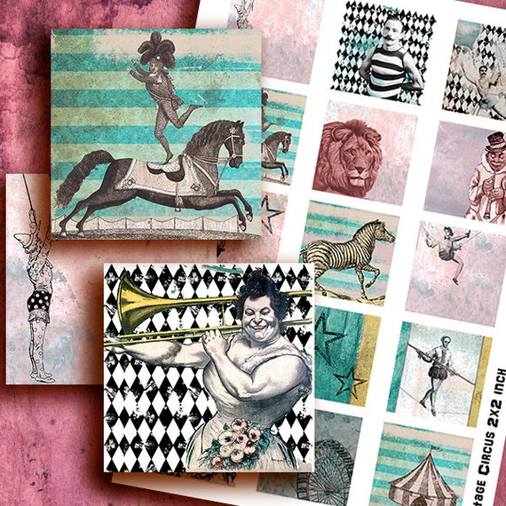CIRCUS COLLAGE SHEET 2x2 Inch Vintage Circus Digital | Etsy