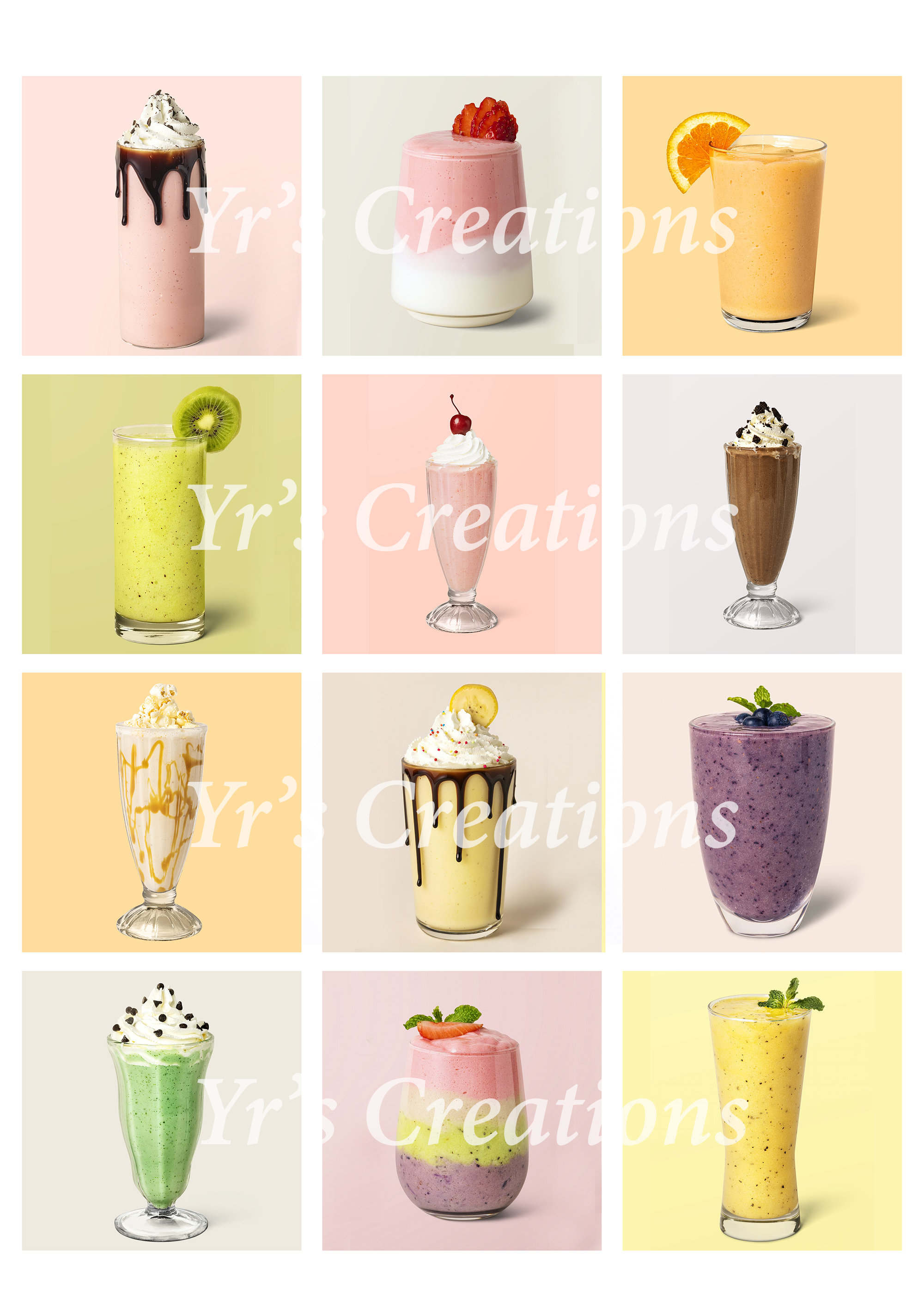 DIGITAL PAPER PRINTABLE Smoothies & Milkshakes, Collage Sheet, Junk ...