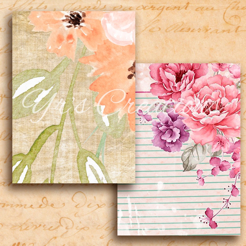 DIGITAL FLORAL PAPER Vintage Paper Pink & Peachy. Printable | Etsy