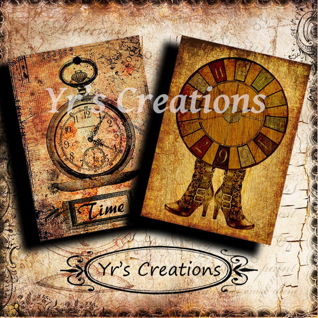 Steampunk ATC Cards TIME TRAVEL Vintage Images Printable Paper for ...