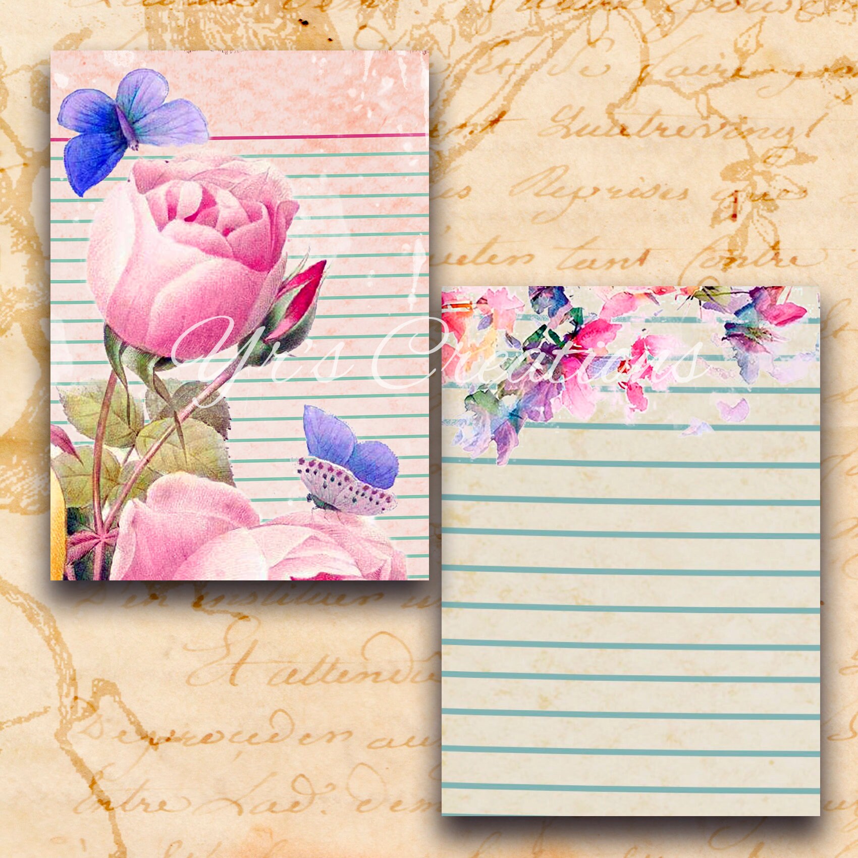 SPRING FLORAL DIGITAL Paper With Flowers and Butterflies. | Etsy