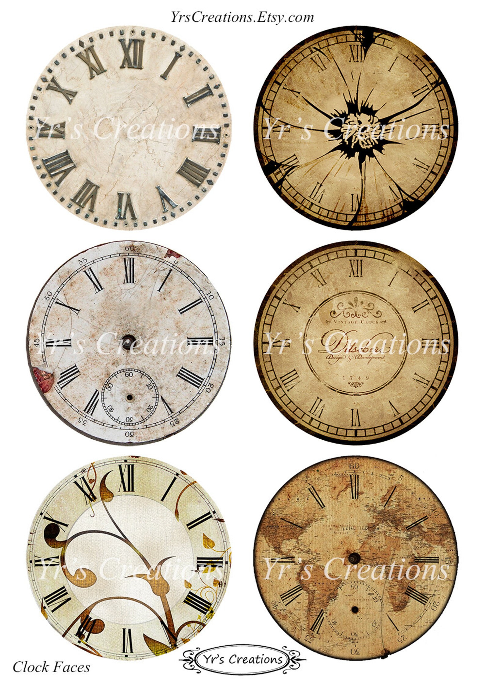 Antique Clock Faces Printable Circle Images Vintage Clock Faces for ...