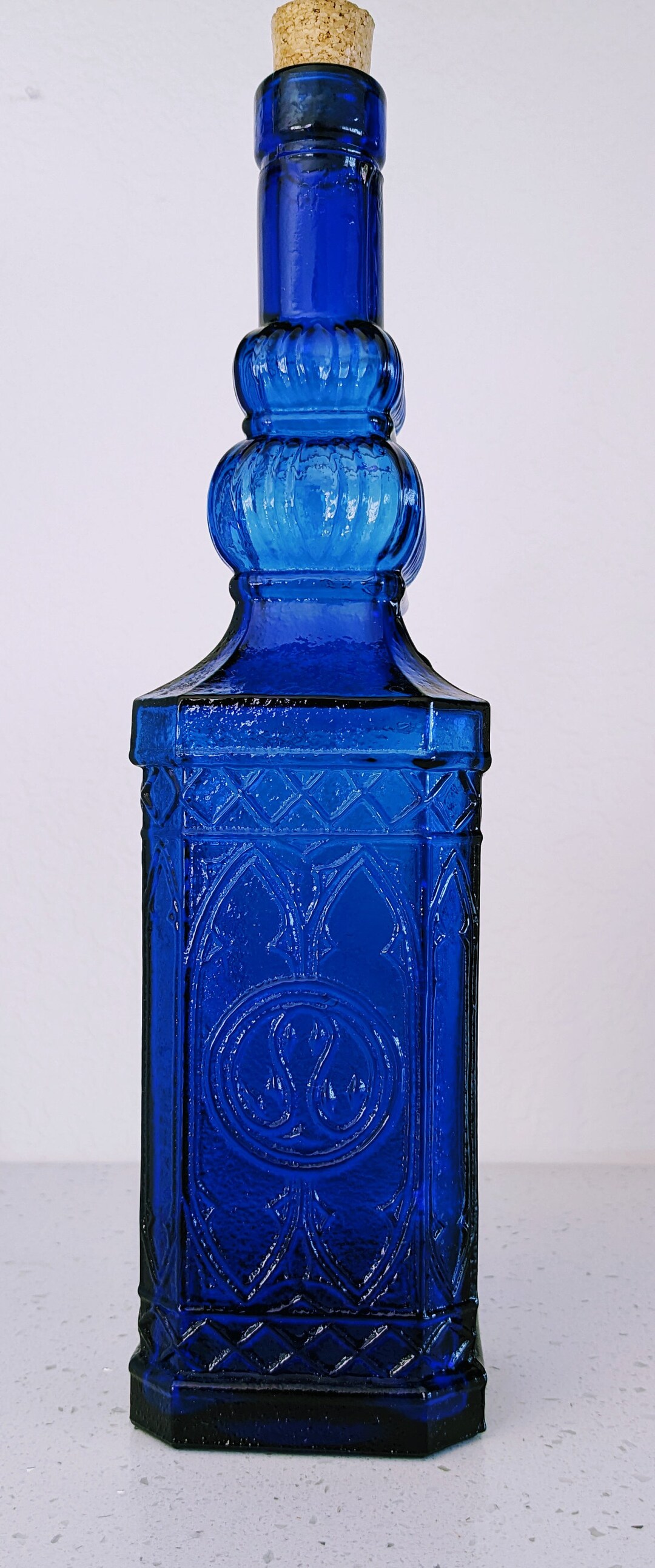 Cobalt Blue Pressed Glass Water Bottle - Etsy
