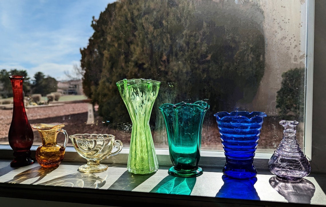 Window Sill Collection Set of 7 Colored Glass Vessels Small Vase Lot ...
