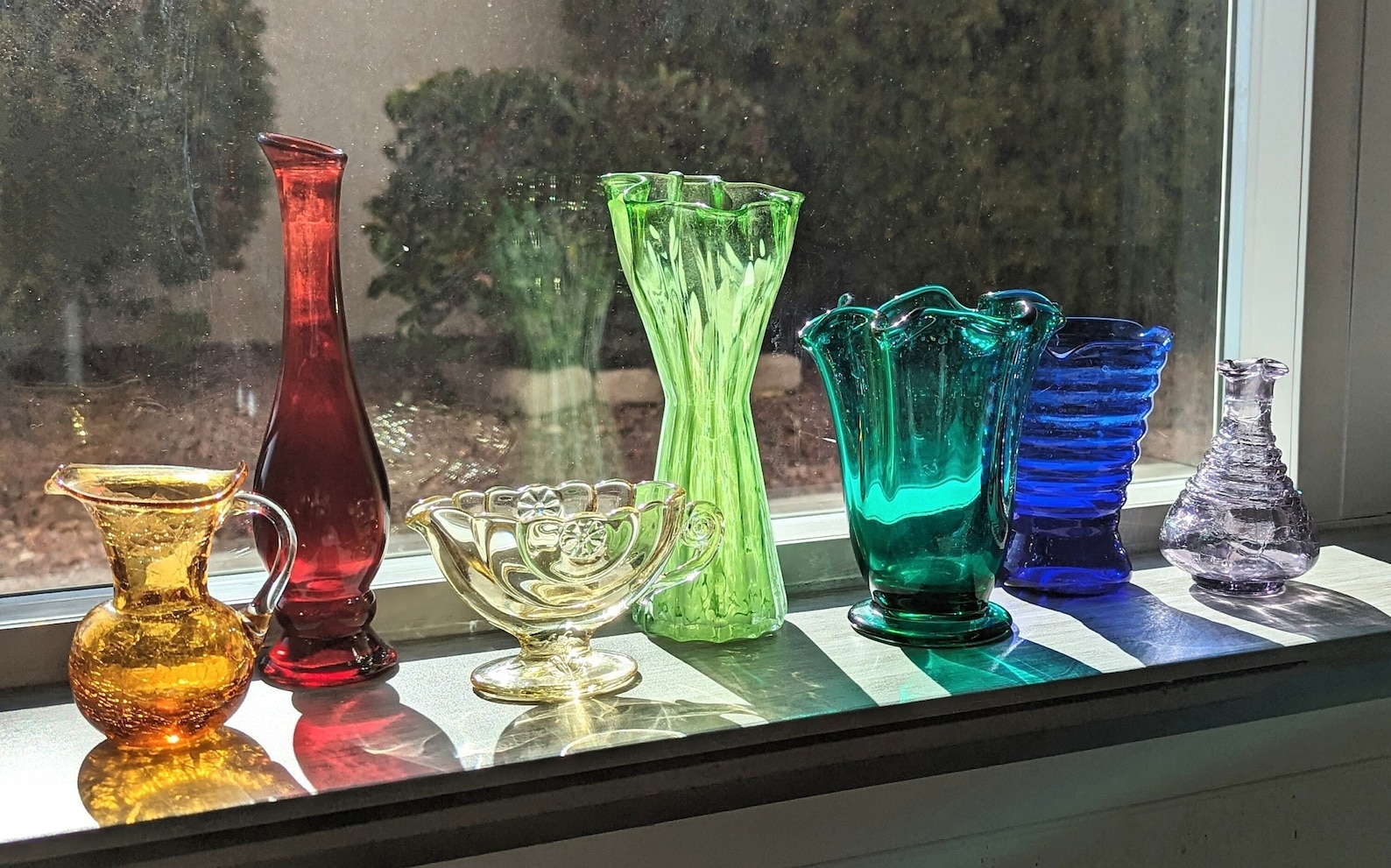 Window Sill Collection Set of 7 Colored Glass Vessels Small Vase Lot ...