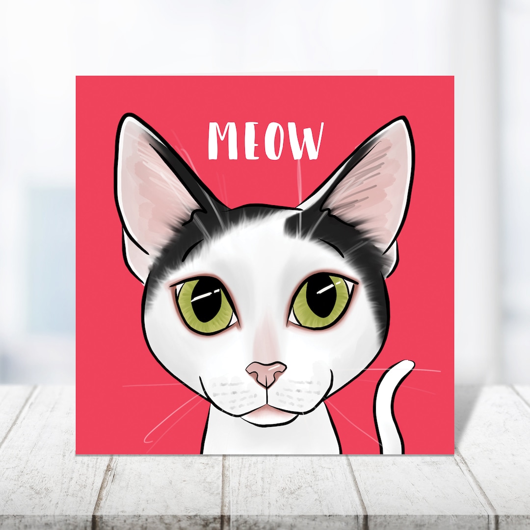Cat Card Meow Cat Birthday Card - Etsy