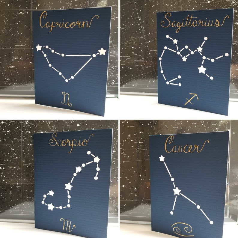 Handmade Constellation Star Cards - Zodiac Sign Cards - Horoscope Cards ...