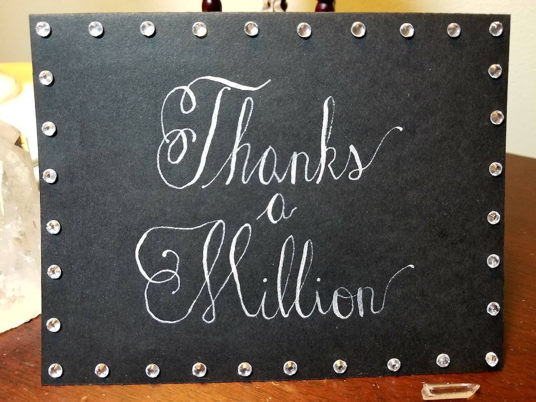 Calligraphy Card Thank You Thanks a Million Silver and - Etsy