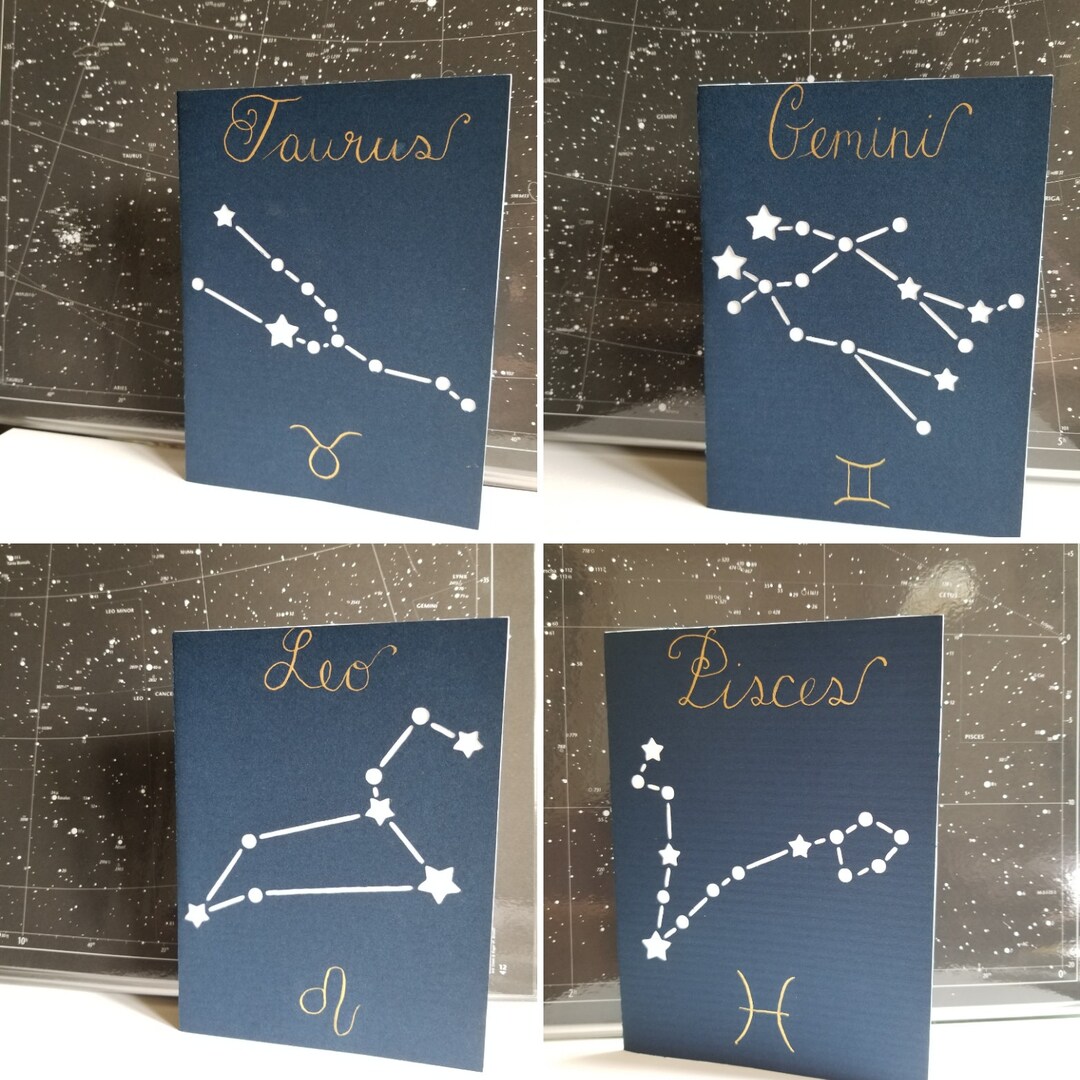 Handmade Constellation Star Cards - Zodiac Sign Cards - Horoscope Cards ...