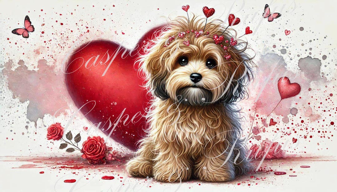Red Valentine Cockapoo Clipart Dog Breed Jpg Image Sublimation Wraps ...