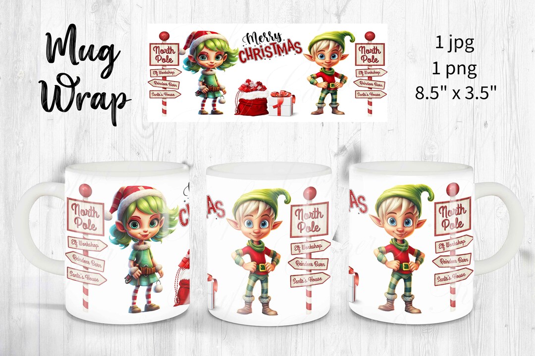Red Green Christmas Elves Mug Wrap 11oz 15oz Elf Sublimation Hot Press ...