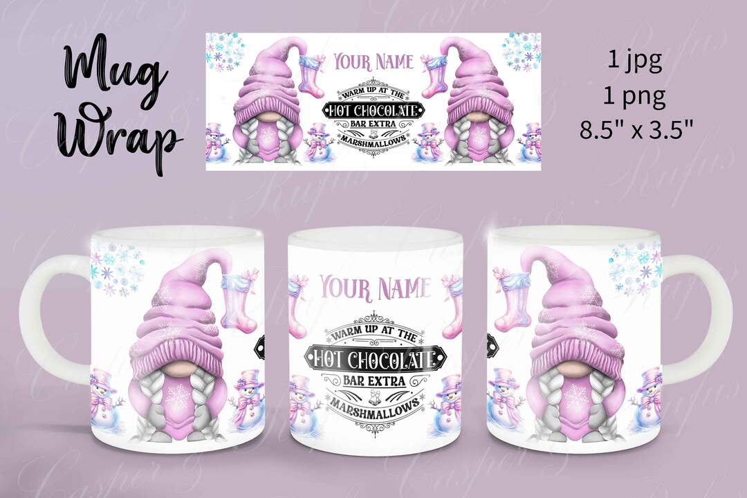 Pink Christmas Gnome Mug Press Wrap 11oz 15oz Gonk Sublimation Png Jpg ...