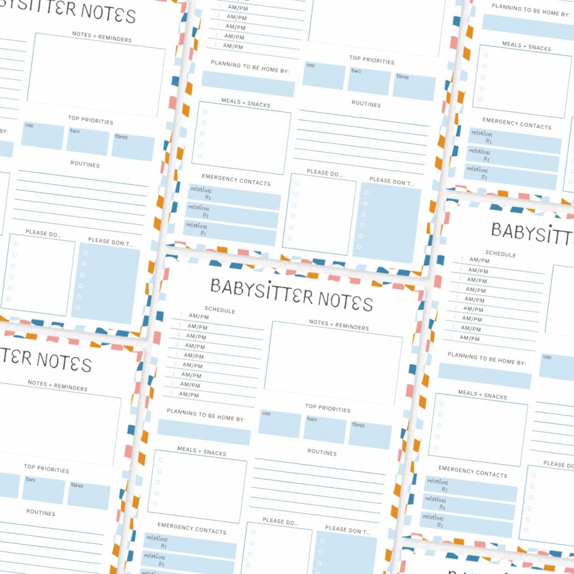 Printable Babysitter Template, Parenting Resource, Seamless Night Out ...