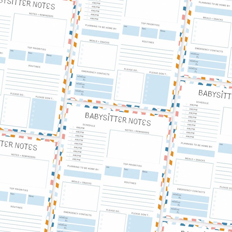 Printable Babysitter Template, Parenting Resource, Seamless Night Out ...