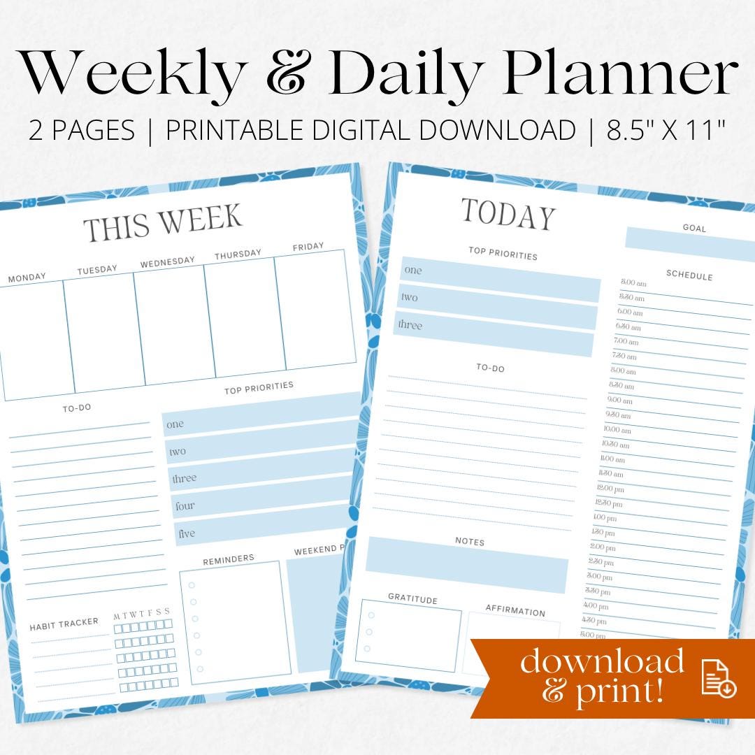 Printable Daily & Weekly Planner Template, Task List, To-do List ...