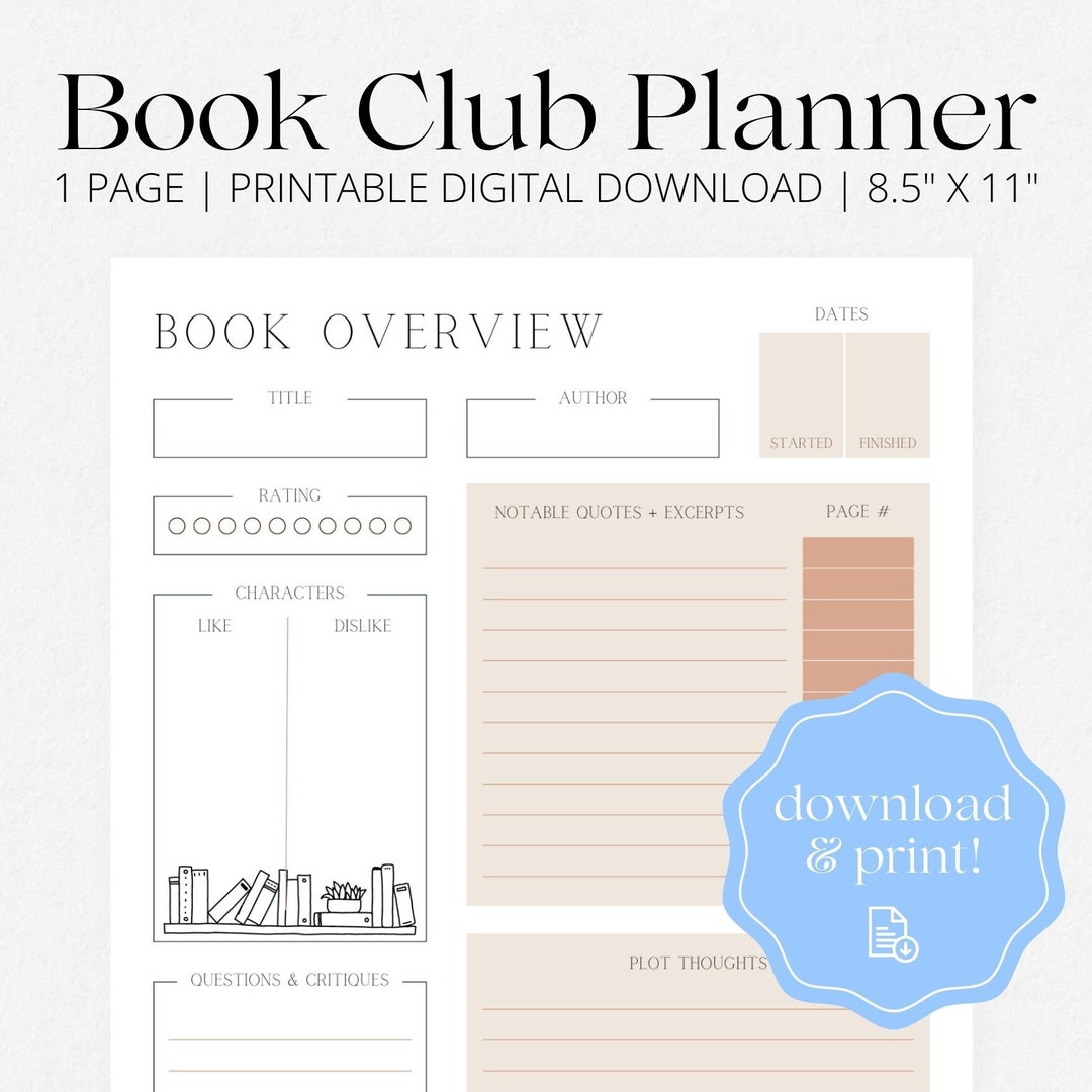 Printable Book Review Template, Book Club Questions, Book Club Planner ...