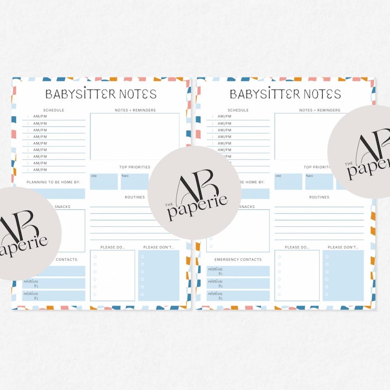 Printable Babysitter Template, Parenting Resource, Seamless Night Out ...