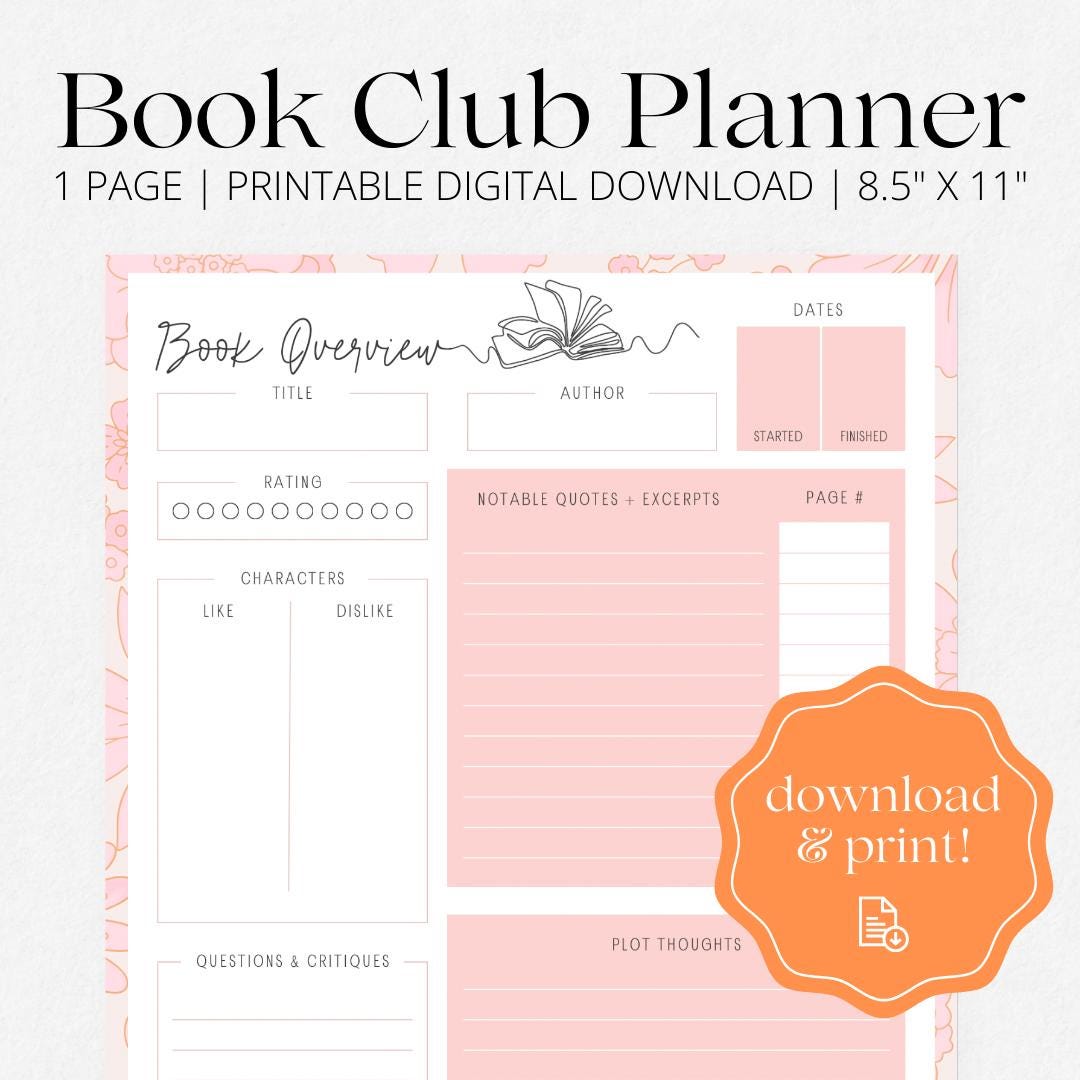 Girly Pink Floral Printable Book Review Template, Book Questions, Book ...
