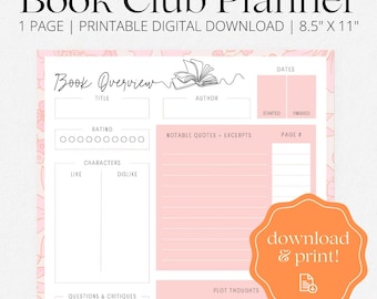 Printable Book Review Template, Book Club Questions, Book Club Planner ...