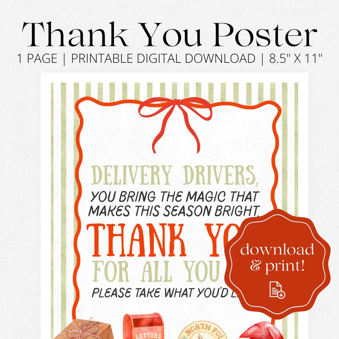 Delivery Driver Thank You Sign Printable | Amazon, UPS, Fedex, USPS ...
