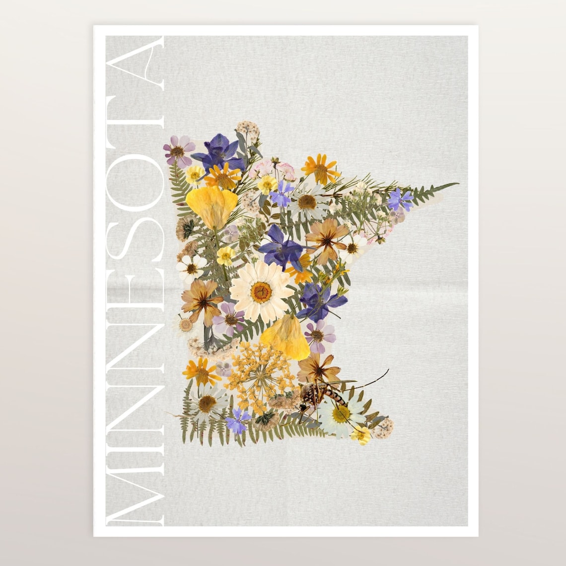 Minnesota Pressed Flowers Wall Art, Hidden Mosquito, Digital Download ...