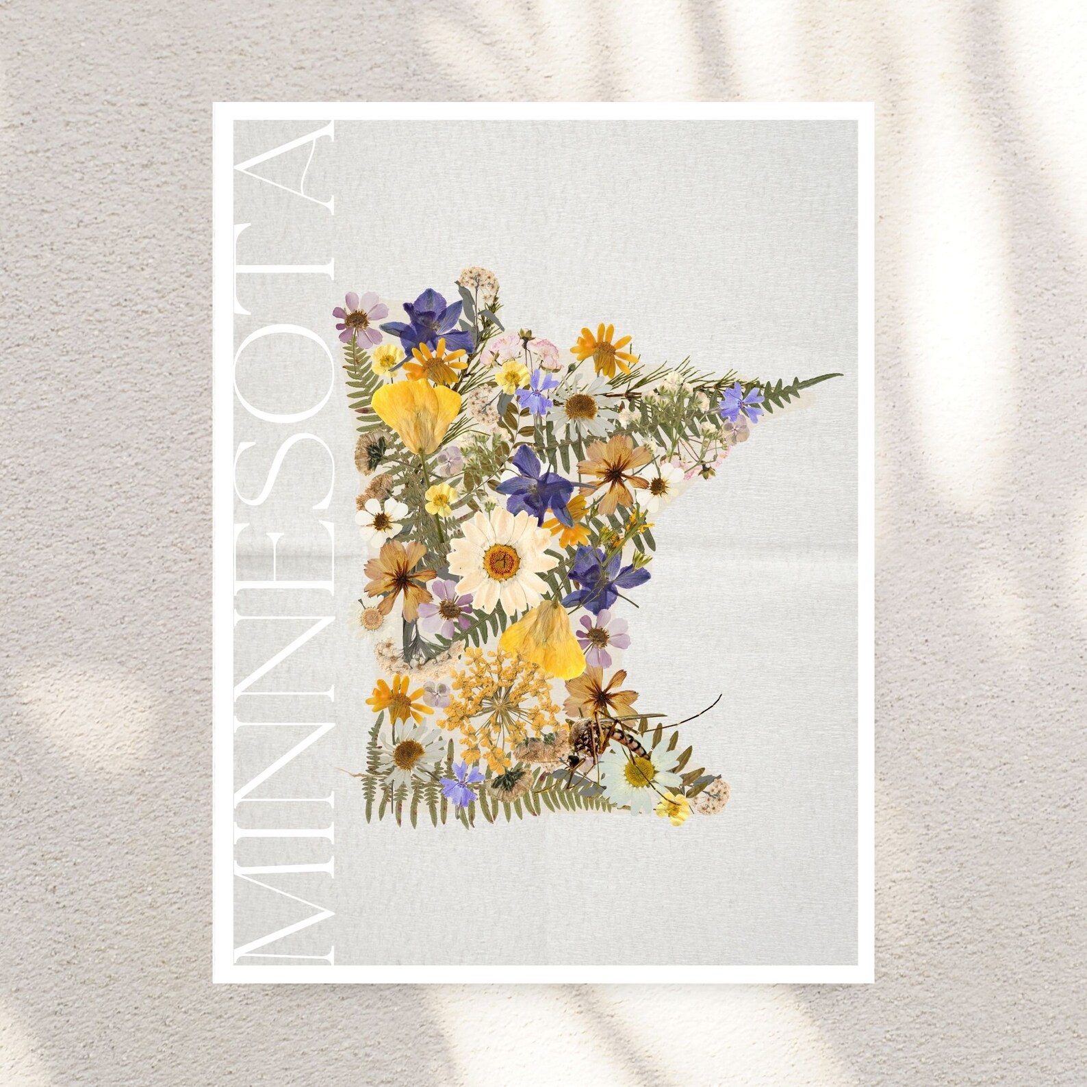 Minnesota Pressed Flowers Wall Art, Hidden Mosquito, Digital Download ...