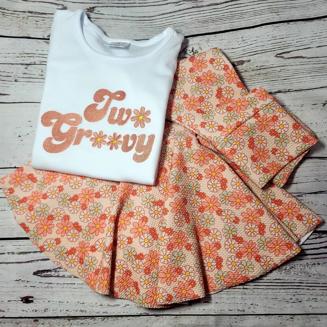 Two Groovy Outfit/ Bell Bottom, Leggings Kids Outfit, Bell Bottoms ...