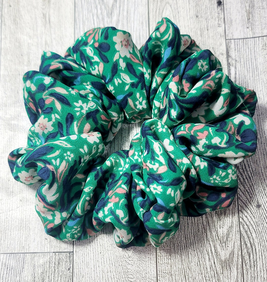 Green Print Scrunchies/scrunchie, Green Flower Print Jumbo Scrunchie ...