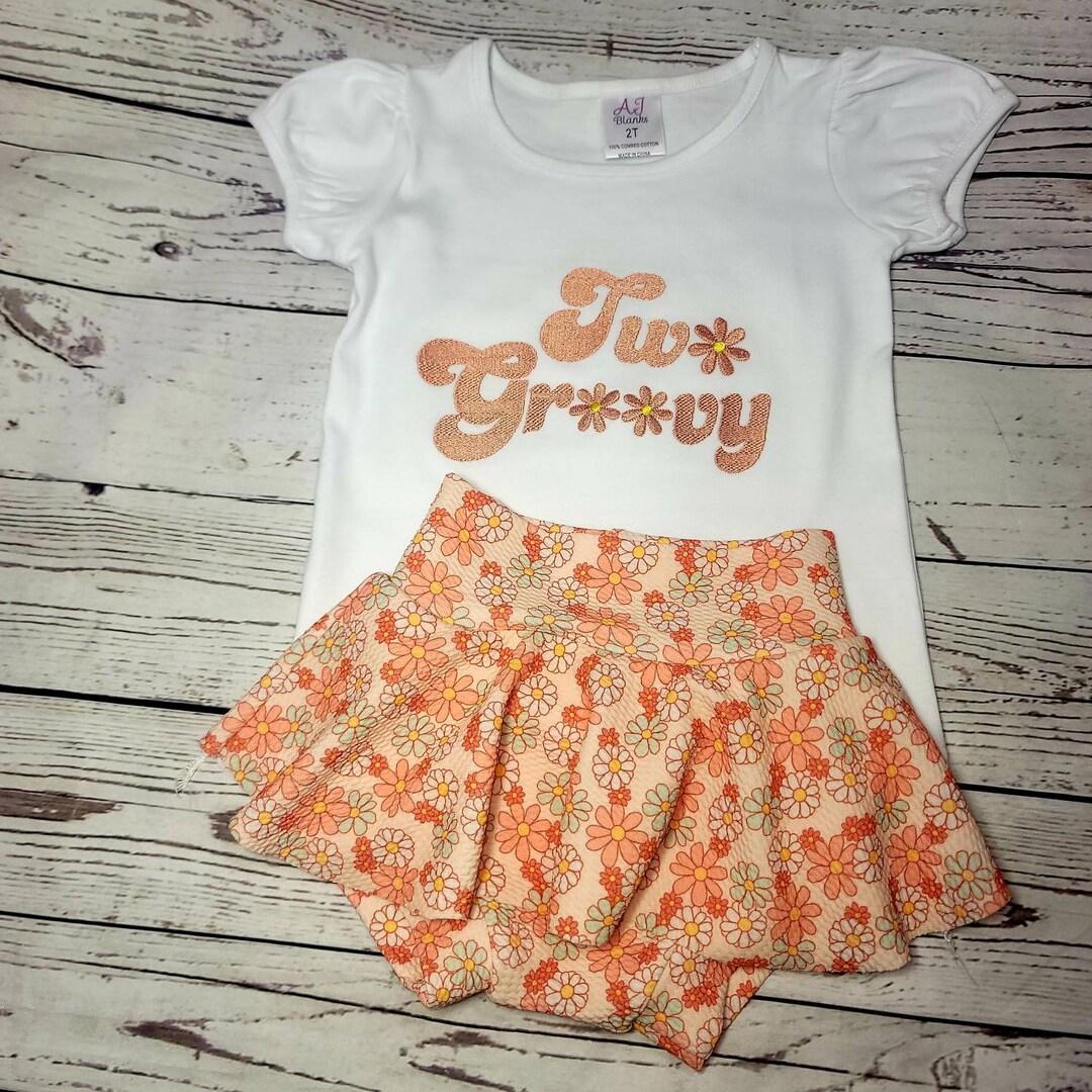 Two Groovy Outfit/skirted Bummie, Bummies Kids Outfit, Skirted Bloomer ...