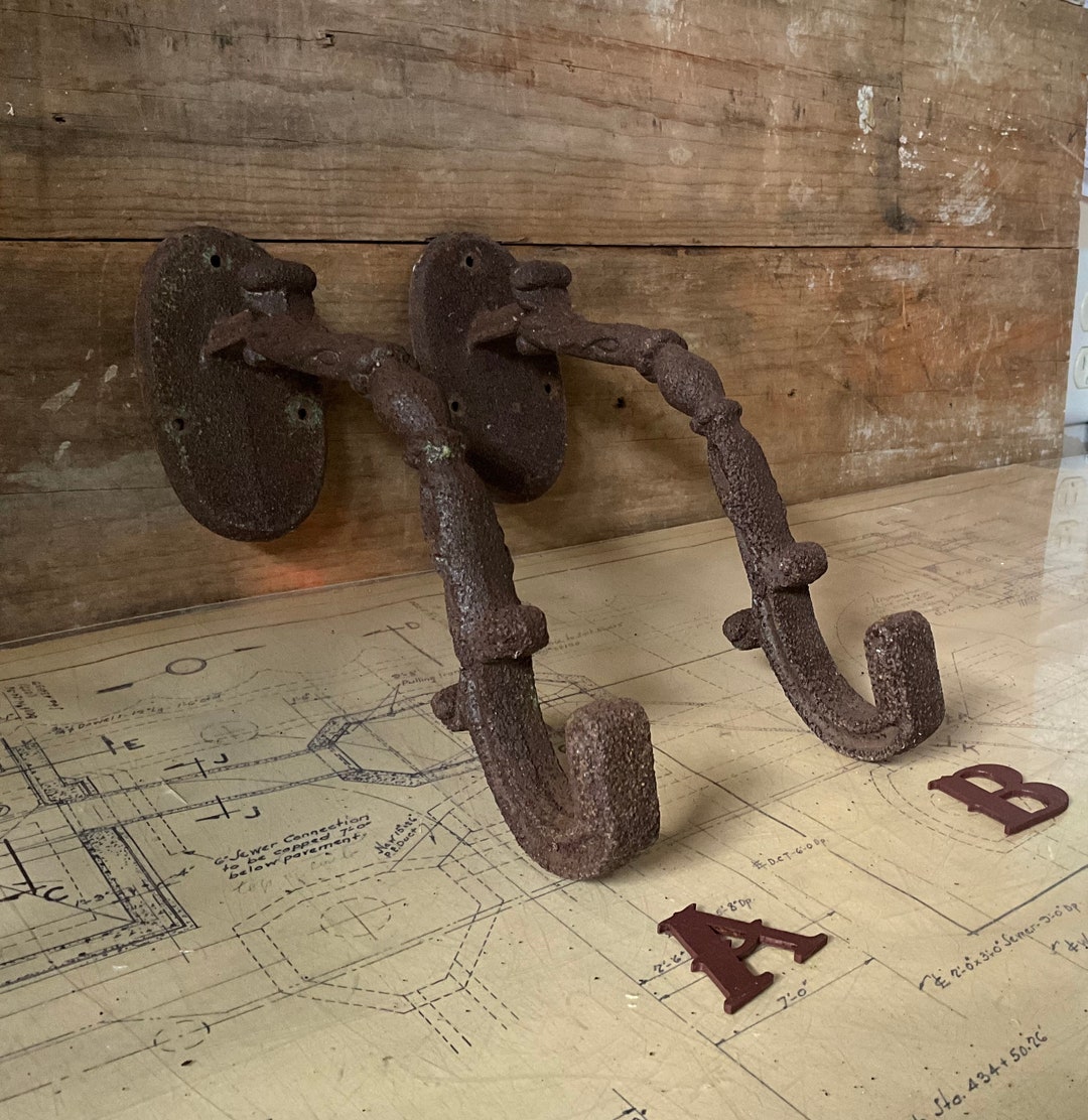 Antique Hooks Large Heavy Cast Iron Wall Mounted Ornate - Etsy