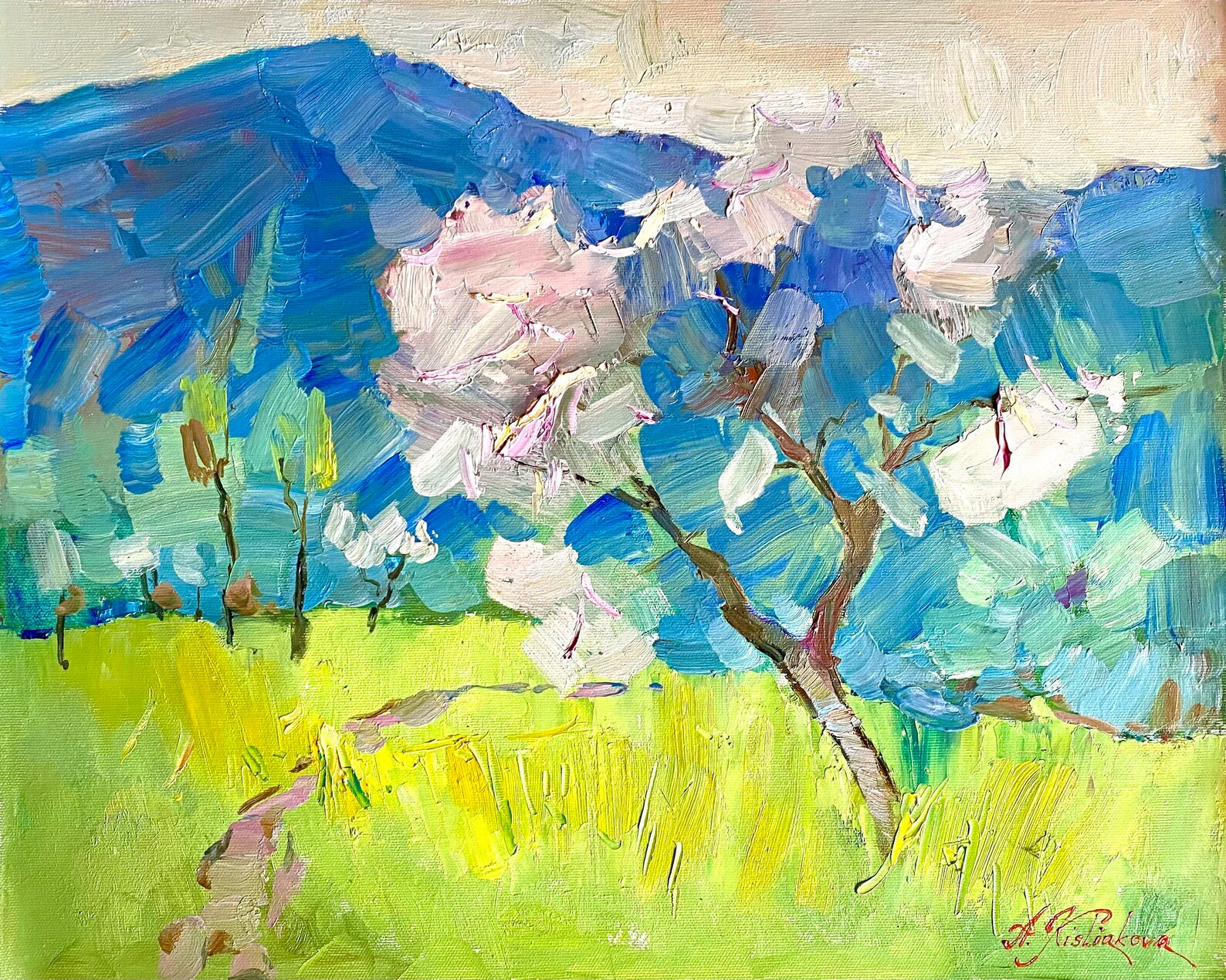Original Painting Impressionist Art Spring Landscape Cherry - Etsy