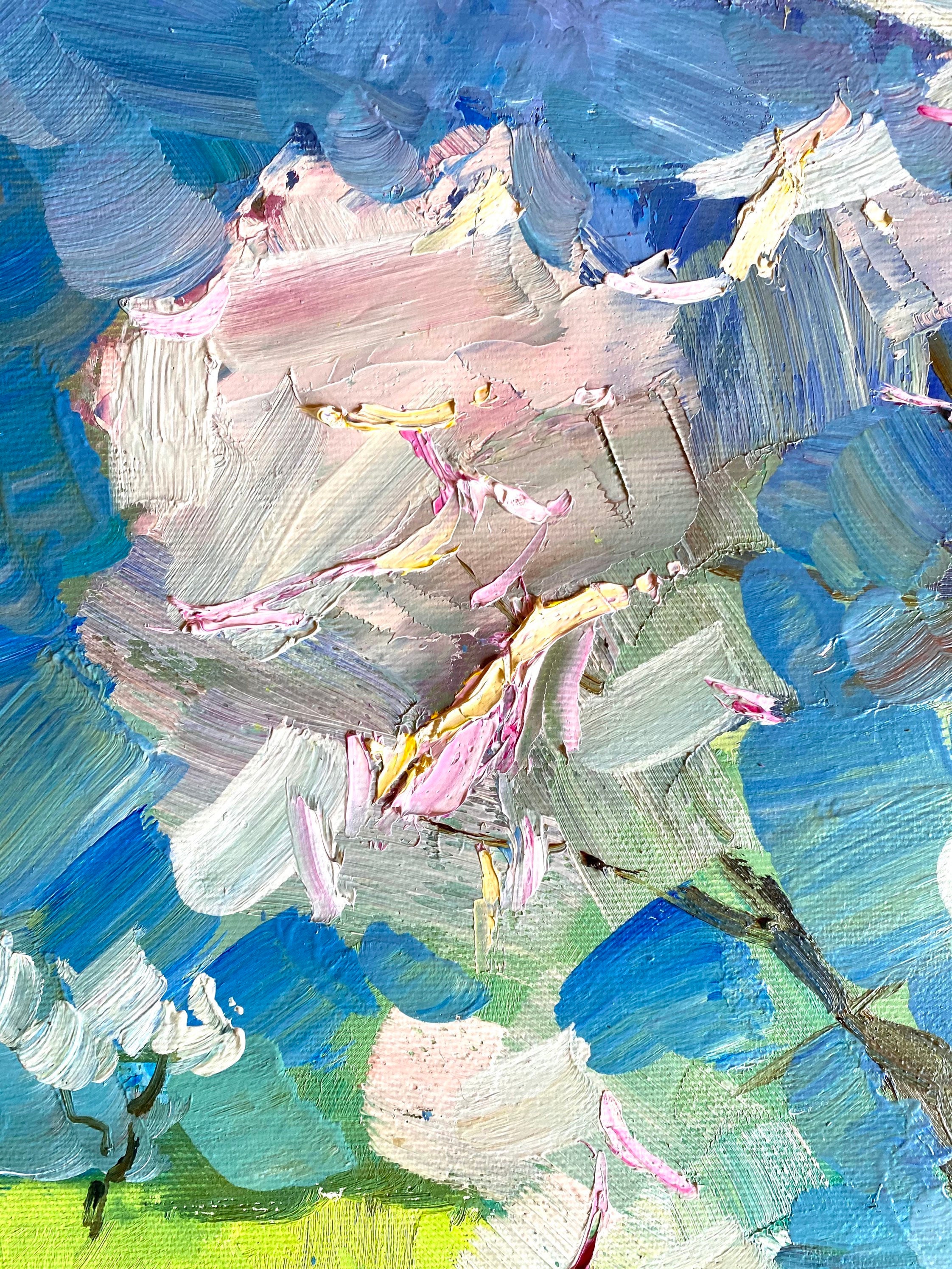 Original Painting, Impressionist Art, Spring Landscape, Cherry in Bloom ...