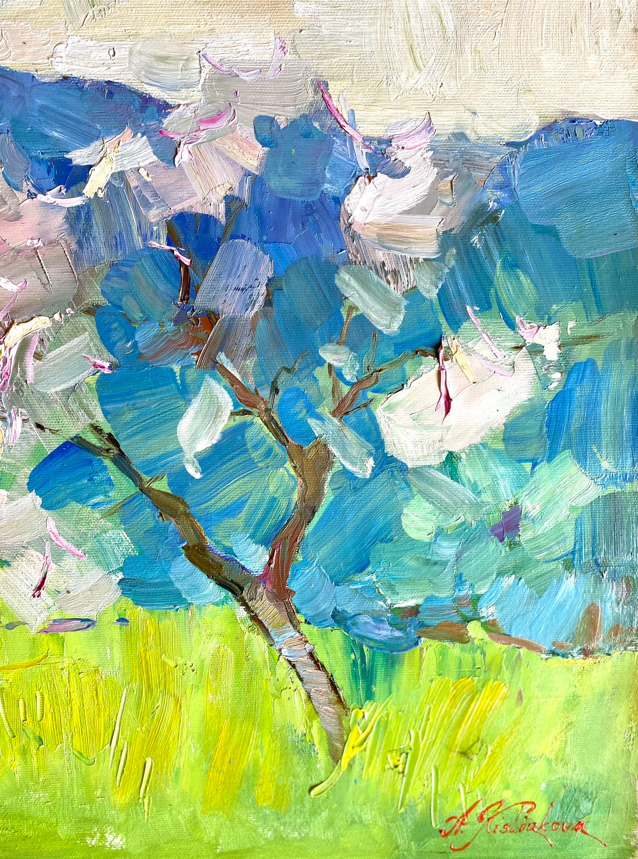 Original painting Impressionist art Spring Landscape Cherry | Etsy