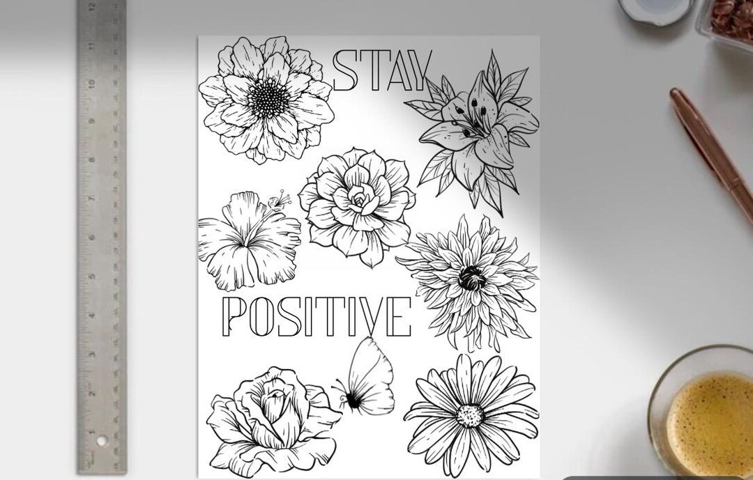 Stay Positive Flower Coloring Page - Etsy