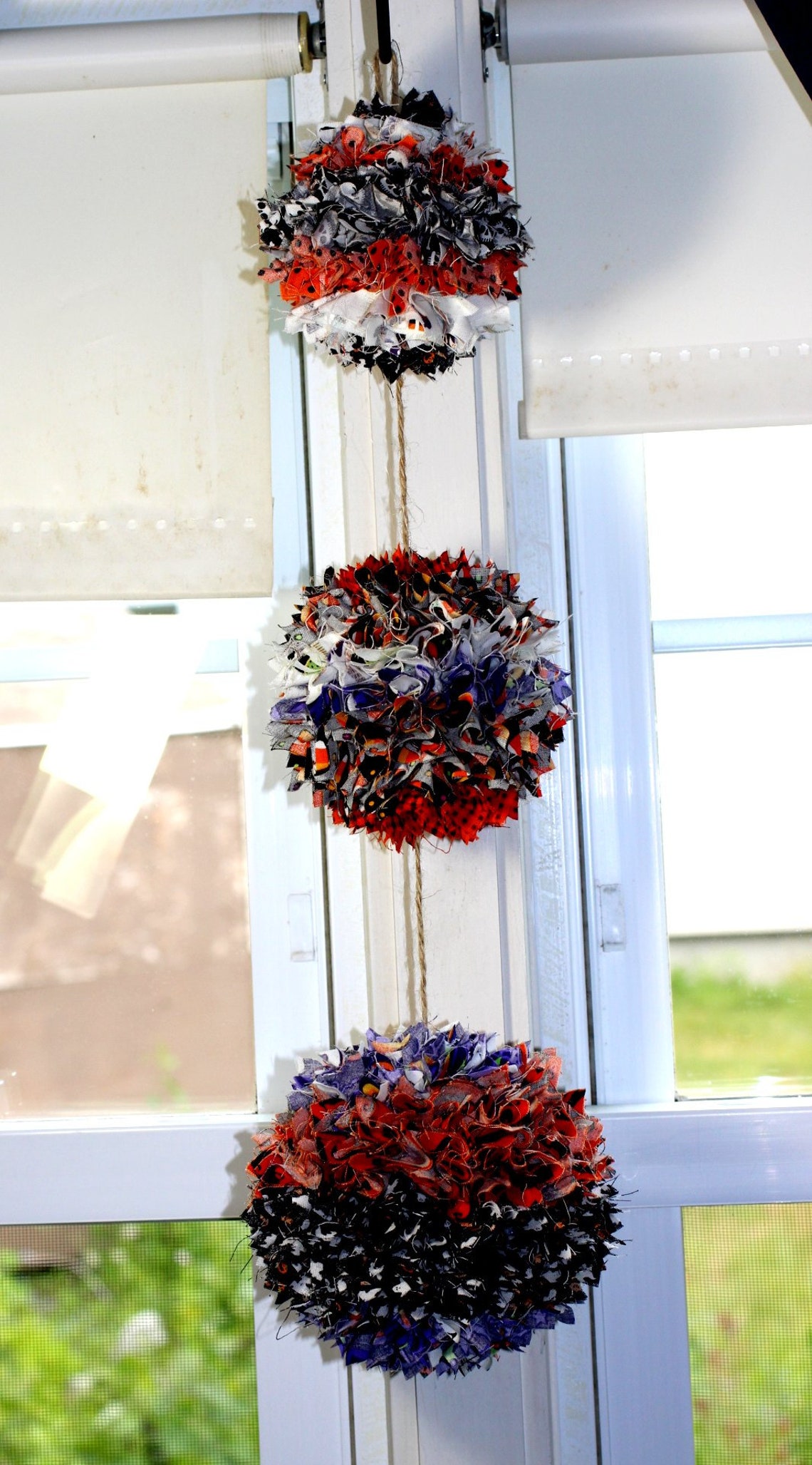 Halloween Fuzzy Rag Ball Hanging Topiary, Rag Ball Hanging Ornament ...