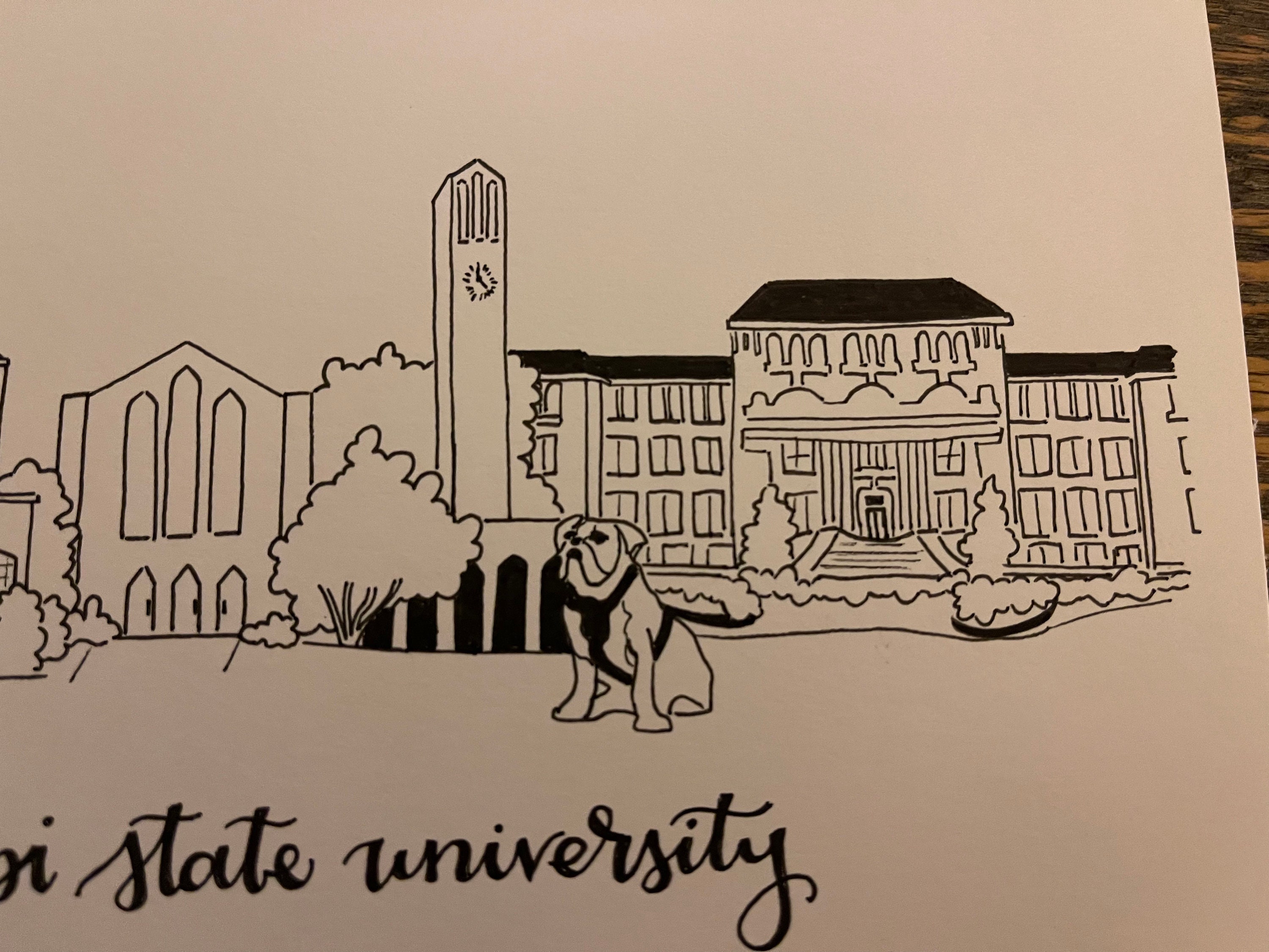 Mississippi State University MSU Line Drawing - Etsy