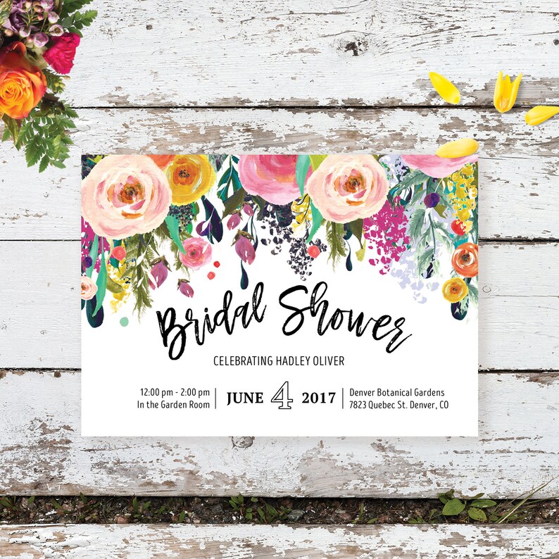 Bright Floral/flower Header Bridal Shower Party Invitation Printable or ...