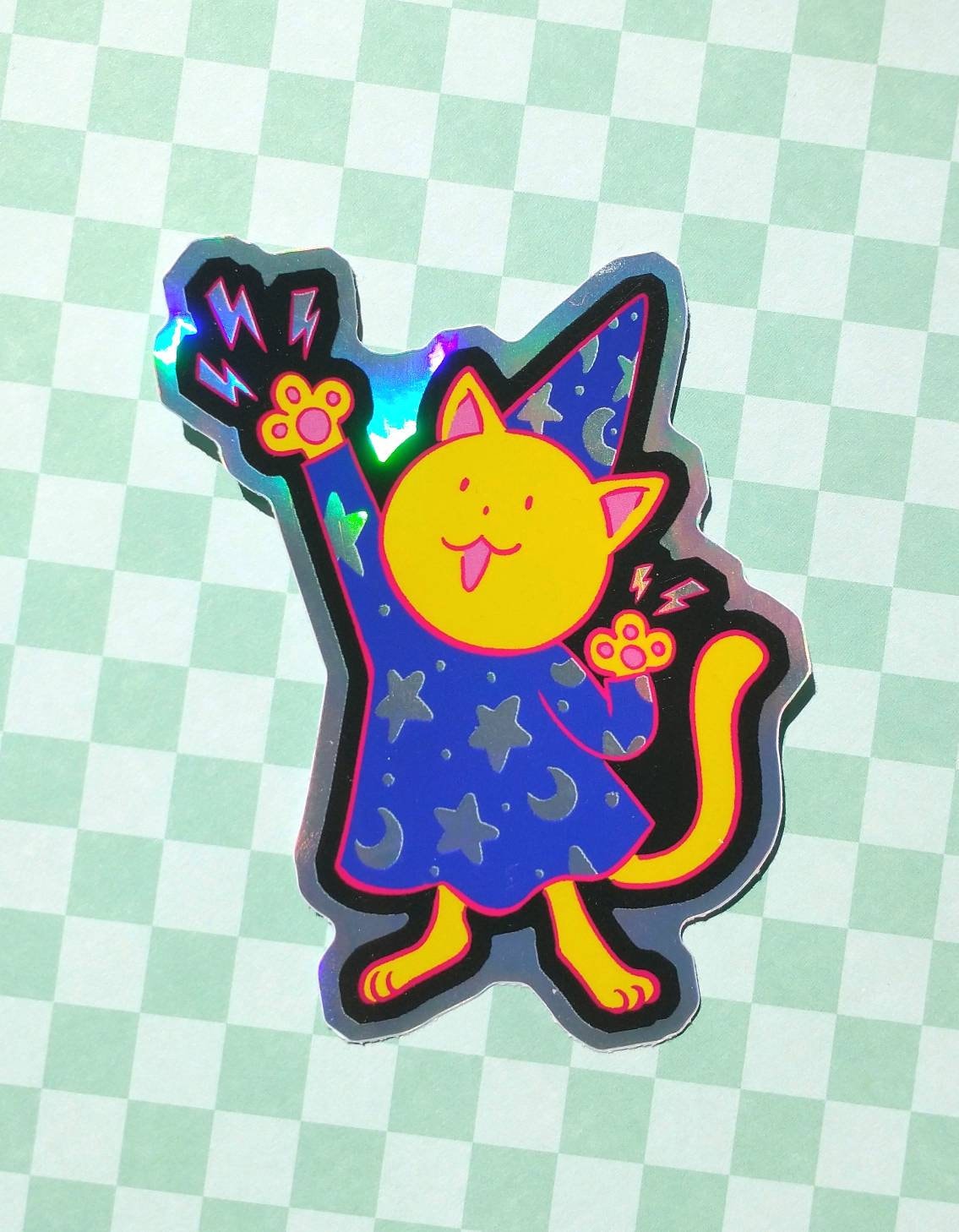 Kidcore Sticker Cat Wizard Sticker Holographic Weirdcore - Etsy