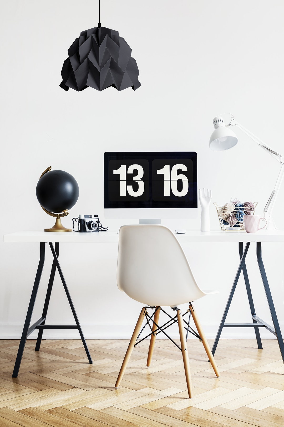 Origami Lamp Shade, Home Office Decor, Black Lampshade, Paper Pending ...